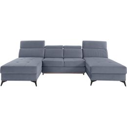 OTTO home Wohnlandschaft &raquo;Cardiz U-Form&laquo; inkl.Kopfteilverstellung und Federkern wahlweise mit Schlaffunktion blau Webstoff (100% Polyester);Luxus-
