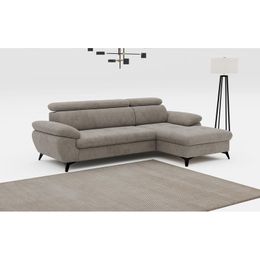 COTTA Ecksofa &raquo;Hudson L-Form, B: 261 cm&laquo; mit Kopfteilverstellung, optional Schlaffunktion & Bettkasten grau B/H/T: 261cm x 100cm x 166cm, Struktur 