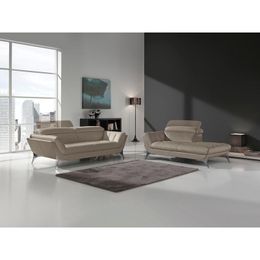 Egoitaliano Polstergarnitur &raquo;Sueli&laquo; Set, bestehend aus Sofa und Recamiere, Kopfteilverstellung, Bezug Leder grau Leder &raquo;BULL&laquo; (echtes Rindsleder). Geschliffenes, 