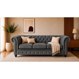 OTTO home Chesterfield-Sofa &raquo;Chesterfield 3-Sitzer B/T/H: 198/89/74 cm&laquo; mit hochwertiger Knopfheftung, auch in Leder grau Luxus-Microfaser Lederoptik 