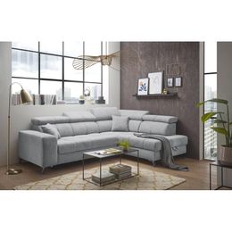 ED EXCITING DESIGN Ecksofa &raquo;Sydney L-Form&laquo; mit Bettfunktion, Bettkasten, Kopfteilverstellung & 2 Zierkissen grau 92% Polyester, 8% Nylon B/H/T: 282cm 