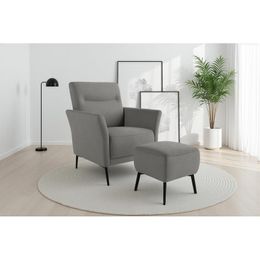 Sit & More sit&more Sessel &raquo;Talvi&laquo; 2 Stk. tlg. 2-teiliges Set- Sessel mit Hocker grau 100% POLYESTER Soft clean, Sesselmit Hocker, B/H/T: 76cm x 95cm x 83cm