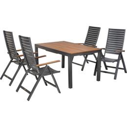 Merxx Garten-Essgruppe &raquo;Astros&laquo; Set, 5 tlg. inkl. 4 Klappsessel, 1 Ausziehtisch braun Aluminium, Kunststoff B/H/T: 61,5cm x 113cm x 72cm