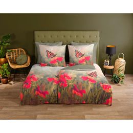 Good Morning Wendebettw&auml;sche &raquo;Poppies&laquo; 2 Stk. 100% Baumwolle, 135x200, 2 Teilig, Rei&szlig;verschluss, Wendeoptik, Poppy gr&uuml;n Renforc&eacute;, Obermaterial: 100% 