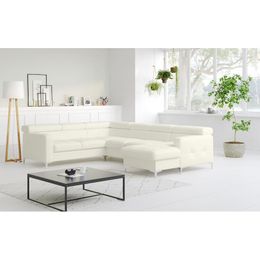 COTTA Wohnlandschaft &raquo;Sammy U-Form, B: 304 cm&laquo; Kopfteilverstellung, optional Schlaffunktion & Bettkasten wei&szlig; NaturLEDER , die R&uuml;ckseite ist mit 