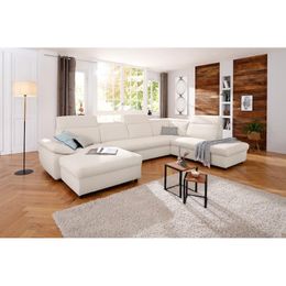 OTTO home Wohnlandschaft &raquo;Mauritius U-Form&laquo; mit Kopfteil- und Armlehnverstellung, wahlweise mit Schlaffunktion wei&szlig; Struktur fein (100% Polyester);