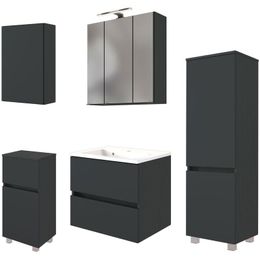 Welltime Badm&ouml;bel-Set &raquo; M&ouml;bel Baabe Waschtisch-Set 3tlg. oder 5tlg.&laquo; 5 Stk. tlg. grau Holzwerkstoff Set 9 5tlg.: Waschtisch 60cm breit, Spiegelschrank