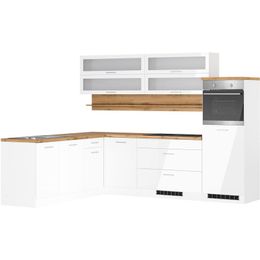 KOCHSTATION Winkelk&uuml;che &raquo;KS-Milan, optional mit Muldenl&uuml;fter&laquo; Stellbr.270/220 cm, wahlweise mit E-Ger&auml;ten, Kochfeld mit Dunstabzug wei&szlig; B/H/T: 270cm x