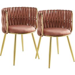 Kayoom Polsterstuhl &raquo;Stuhl Melly 125 2er-Set,tolles Design der R&uuml;ckenlehne, runde Sitzfl&auml;ch&laquo; (Set) 2 Stk.ausgefallen geflochtene R&uuml;ckenlehne, Samtbezug, 