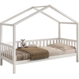 Vipack Hausbett &raquo;Dallas, Massivholzbett mit Dachaufbau umbaubar vom Boden- zum Daybett&laquo; inkl. Rolllattenrost und Sprossenumrandung, 90 oder 140x200 cm breit,
