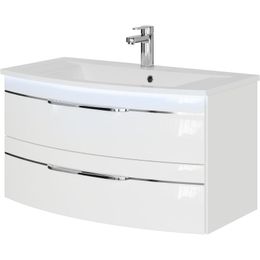 Waschtisch &raquo;Serie 7045 Mineralmarmor-Waschtisch und Unterschrank, 91 cm breit&laquo; Waschplatz mit 2 Schubladen, Badm&ouml;bel Set mit Waschtisch wei&szlig; 