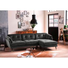 Trends by HG Ecksofa &raquo;Japan L-Form&laquo; mit Fu&szlig; in Holz-Metallkombination, Recamiere rechts oder links grau B/H/T: 270cm x 84cm x 155cm, Microvelours, 