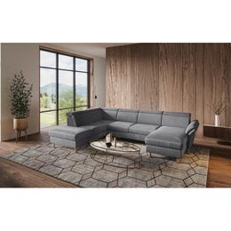 Home Affaire Wohnlandschaft &raquo;Calypso U-Form&laquo; wahlweise mit motorischer Relaxfunktion grau 100%Polyester B/H/T: 334cm x 85cm x 227cm, Flachgewebe, 