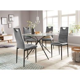 OTTO home Essgruppe &raquo;Silvi-Mandy&laquo; Set 110 cm, Set: Glastisch 110x110 cm mit 4 St&uuml;hlen grau Glas, Metall, Stoff B/H/T: 110cm x 74cm x 110cm