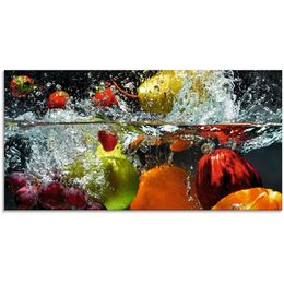 Artland Glasbild &raquo;Spritzendes Obst auf dem Wasser&laquo; Lebensmittel 1 Stk. tlg. in verschiedenen Gr&ouml;&szlig;en bunt B/H/T: 60cm x 30cm, Glasbild Lebensmittel, 1 Stk.