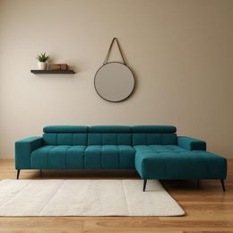 DOMO collection Ecksofa &raquo;Trento L-Form, mit Kufenfu&szlig; oder Einzelfu&szlig;&laquo; whlw. verstellbare Kopfteile, passend f&uuml;r g&auml;ngige Saugroboter blau 100% Polyester