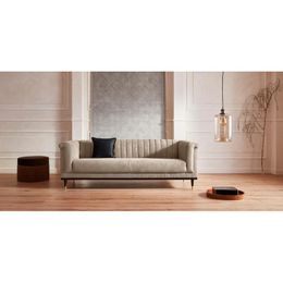 Home Affaire 3-Sitzer &raquo;Chamby&laquo; mit Holzrahmen unten und Steppung im Lehnenbereich beige Luxus-Microfaser Lederoptik (100% Polyester), Scheuertouren: 