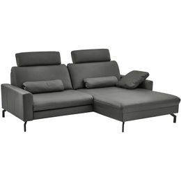 Die PlanBar Ecksofa &raquo;PN-EM20028 L-Form mit Kopfst&uuml;tzen&laquo; wahlweise mit motorischem Canape grau B/H/T: 248cm x 114cm x 179cm, Glattleder TORRO Stoff, 