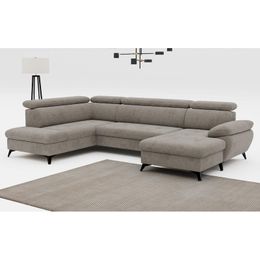 COTTA Wohnlandschaft &raquo;Hudson U-Form, B: 324 cm&laquo; mit Kopfteilverstellung, optional Schlaffunktion & Bettkasten grau B/H/T: 324cm x 207cm, Struktur fein
