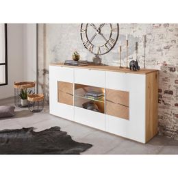 VOGL M&ouml;belfabrik Sideboard Breite 180 cm mit Hirnholzelement beige B/H/T: 180cm x 90cm x 40cm, Eiche, 3 Stk.