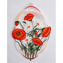 Stickereien Plauen Fensterbild &raquo;Mohnblumen&laquo; mit echter Plauener Spitze Stickerei rot Polyester B/L: 22cm x 31cm