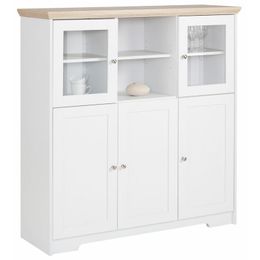 OTTO home Highboard &raquo;Nanna&laquo; Vitrine in Eichen-Optik, Breite 118 cm wei&szlig; B/H/T: 118cm x 125cm x 39cm, 3 Stk.