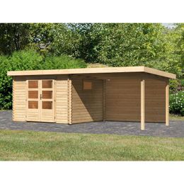 Karibu Gartenhaus &raquo;Trittau 3&laquo; mit Anbaudach und R&uuml;ckwand beige Holzwerkstoff ohne Fu&szlig;boden, R&uuml;ckwand, ohne Dacheindeckung
