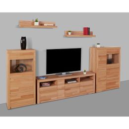 OTTO home Wohnwand &raquo;Silkeborg: 5-teilig, Breite: 310cm, Griffmulden, variable Einlegeboden&laquo; Set, 5 Stk. tlg. beige Holz teilmassiv Holzwerkstoff 