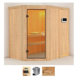 Karibu Sauna &raquo;Clara&laquo; Set, Ofen 9 kW Bio externe Strg easy beige Bio-Kombiofen, externe Steuerung, 9 kW