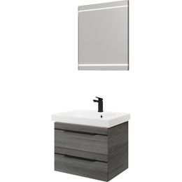 Badm&ouml;bel-Set &raquo;Balto 2-teilig Mineralmarmor-Waschtisch mit LED-Spiegel, Waschplatz&laquo; 2 Stk. tlg. grau Holzwerkstoff B/H/T: 64,4cmcm x 200cmcm x 46cmcm,
