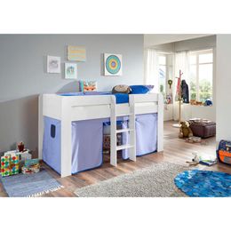 Relita Hochbett &raquo;Andi&laquo; mit Rolllattenrost und Vorhang, mit Leiter, pflegel. Dekor Oberfl&auml;che blau Spanplatte: Buche Nachbildung Melamin wei&szlig; lackiert;Stoff: 