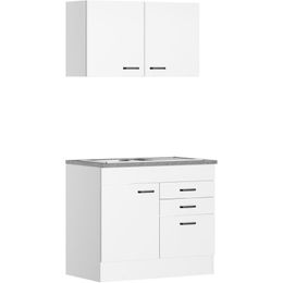 Optifit Pantryk&uuml;che &raquo;OPTImulti&laquo; Breite 100 cm, Tiefe 60 cm, mit Edelstahlsp&uuml;le wei&szlig; B/H/T: 100cm x 210cm x 60cm, ohne E-Ger&auml;te