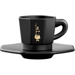 Bialetti Espressotasse 4 Tassen, 4 Untertassen schwarz Porzellan 8 Stk.