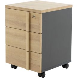 Rollladenschrank &raquo;ITALIC&laquo; Funktional und mobil &ndash; passt perfekt unter Ihren Schreibtisch braun Holzwerkstoff Eiche Bocage / Anthrazit, B/H/T: 42cm x 