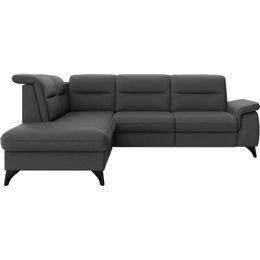 Sit & More sit&more Ecksofa &raquo;Astoria L-Form&laquo; wahlweise mit motorischer Relaxfunktion grau 100% Polyester B/H/T: 256cm x 91cm x 225cm, Luxus-Microfaser in 