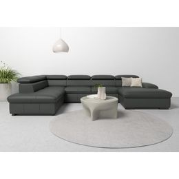OTTO home Wohnlandschaft &raquo;Alberto U-Form, B: 350 cm, mit Kopfteilverstellung, XXL-Sofa&laquo; mit Schlaffunktion, Couch mit Lederoption grau Luxus-