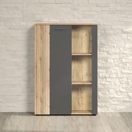Home Affaire Highboard &raquo;Estepona&laquo; 1 Stk. tlg. Vitrine, T&uuml;r mit Rillen-Optik, Breite 91 cm grau B/H/T: 91cm x 132cm x 34cm, 3 Stk.