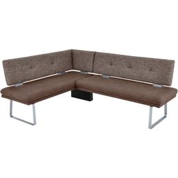 K+w Komfort & Wohnen K+W Komfort & Wohnen Eckbank &raquo;Giacomo II Esszimmerbank&laquo; Flachstahlkufe in edelstahlfarbig lackiert, R&uuml;cken und Sitz gesteppt braun B/H/T: 207cm x 91cm