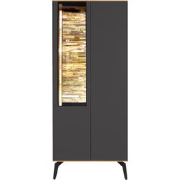 M&auml;usbacher Vitrine &raquo;Faro&laquo; Faro Vitrinenschrank B 81 cm, inkl. Bel., Push to open, Metallf&uuml;&szlig;e grau anthrazitmatt lack / asteiche, B/H/T: 81cm x 193cm x 42cm, 