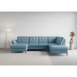 Sit & More sit&more Wohnlandschaft &raquo;G&ouml;teborg&laquo; inkl. Sitztiefenverstellung, wahlweise mit Bettfunktion & Bettkasten blau B/H/T: 327cm x 90cm x 226cm, Flachgewebe 