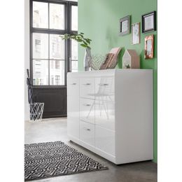 Germania Sideboard &raquo;Adana&laquo; Breite 144 cm, verstellbare B&ouml;den, Hochglanz-Fronten, Made in Germany wei&szlig; Holzwerkstoff, MDF B/H/T: 144cm x 86cm x 39cm, 3