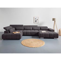 COTTA Wohnlandschaft &raquo;Orion U-Form, B: 409 cm&laquo; mit Kopfteilverstellung & 6 Nierenkissen braun 100% Polyester B/H/T: 409cm x 73cm x 225cm, Struktur 