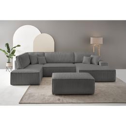 OTTO home Wohnlandschaft &raquo;FINNLEY Cord U-Form XXL 329 cm - OTTO. Verl&auml;ssliche Qualit&auml;t.&laquo; Schlafsofa, Bettkasten, in Boucl&eacute;, Struktur fein und Mega 