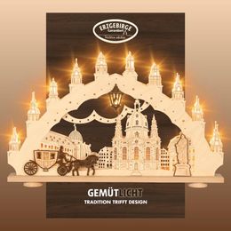 Weigla Schwibbogen &raquo;Dresdner Frauenkirche, Lichterbogen aus Holz, NATUR-BRAUN,&laquo; 1 Stk. Erzgebirge garantiert, Weihnachtsdeko Innen, Weihnachtsbeleuchtung 