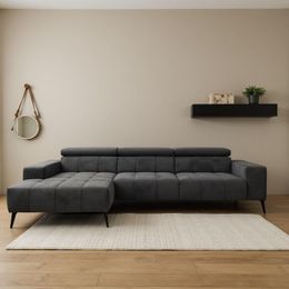 DOMO collection Ecksofa &raquo;Trento L-Form, mit Kufenfu&szlig; oder Einzelfu&szlig;&laquo; whlw. verstellbare Kopfteile, passend f&uuml;r g&auml;ngige Saugroboter grau 92% Polyester,