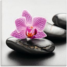 Artland Glasbild &raquo;Spa-Konzept mit Zen Steinen und Orchidee&laquo; Zen 1 Stk. tlg. in verschiedenen Gr&ouml;&szlig;en grau B/H/T: 20cm x 20cm, Glasbild Zen, 1 Stk.