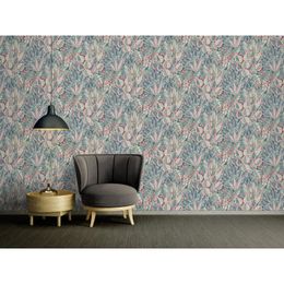 Livingwalls living walls Vliestapete &raquo;Stories of Life Dschungel Tapete Blau Gr&uuml;n Bl&auml;tter&laquo; Motiv botanisch floral leicht strukturiert Florale Vliestapete f&uuml;r 