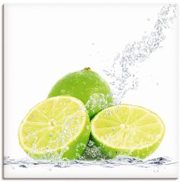 Artland Leinwandbild &raquo;Limette mit Spritzwasser&laquo; Lebensmittel 1 Stk. tlg. auf Holzrahmen gespannt gelb Leinwand B/H/T: 70cm x 70cm, Leinwandbild Lebensmittel 