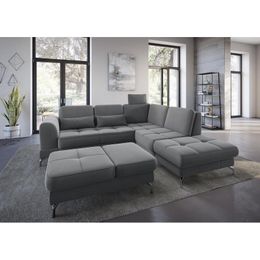 Sit & More sit&more Ecksofa &raquo;Bendigo L-Form&laquo; inklusive Sitztiefenverstellung, Bodenfreiheit 12 cm, in 2 Fu&szlig;farben grau B/H/T: 258cm x 84cm x 226cm, Samtoptik, 