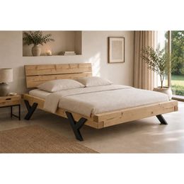 OTTO home Massivholzbett &raquo;Ultima Balkenbett Doppelbett, F&uuml;&szlig;e aus Metall in Y-Form&laquo; hohe Belastbarkeit: 200kg je Seite, FSC -zertifizierte Wildeiche 